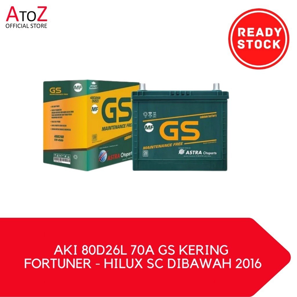 Jual AKI 80D26L 70A GS KERING FORTUNER - HILUX SC DIBAWAH 2016 | Shopee Indonesia