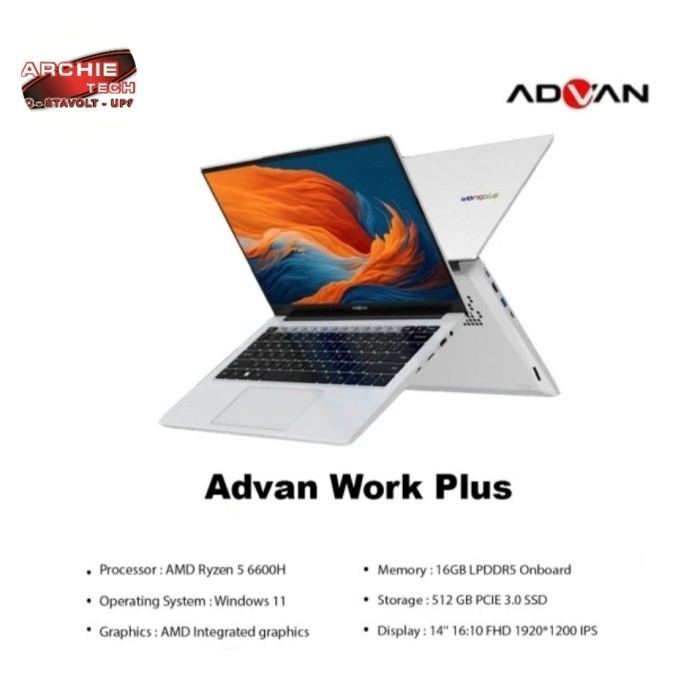 Jual Advan Work PLus Ryzen 5 6600H 16GB 512G W11 Silver Tanpa Tas ...