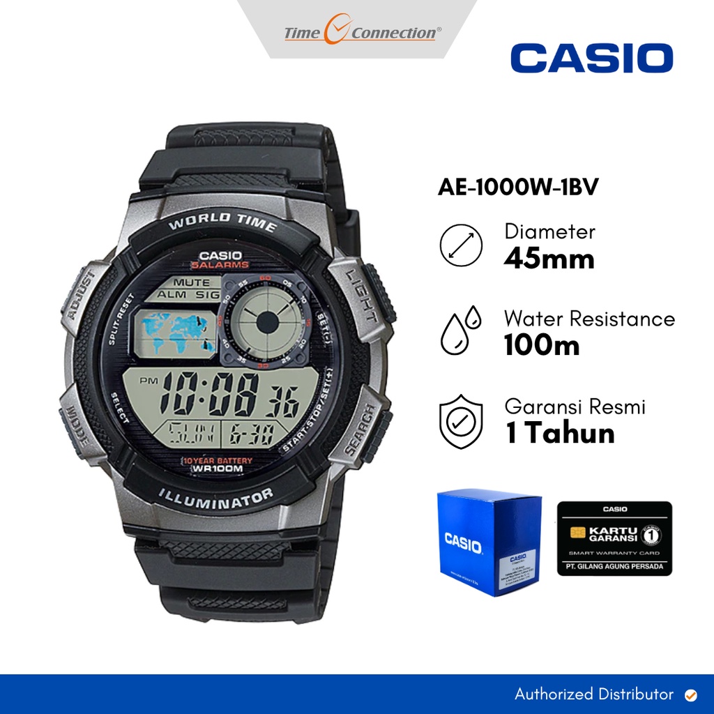 Jual Casio AE-1000W-1BV Hitam Silver Original / Jam Tangan Pria Digital Black Resin | Shopee ...