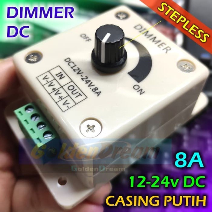 Jual Dimmer Casing PUTIH DC 12-24v 8A Lampu LED Motor Kipas Atur ...