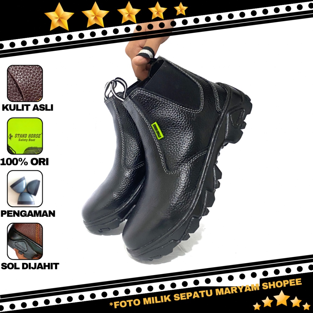 Jual Sepatu Safety Ujung Besi Pria Kulit Asli Sepatu Septi Kerja Sepatu ...