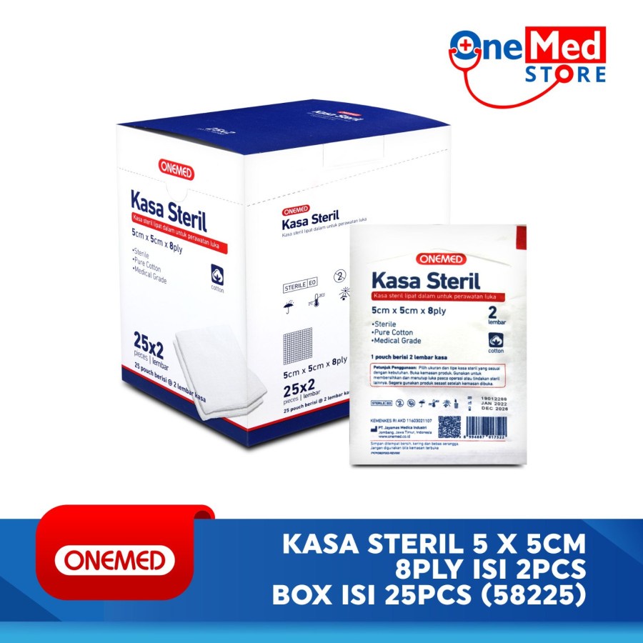 Jual Kasa Steril 5 x 5 cm OneMed 8 ply Isi 2 Lembar Box isi 25 Pouch YG ...
