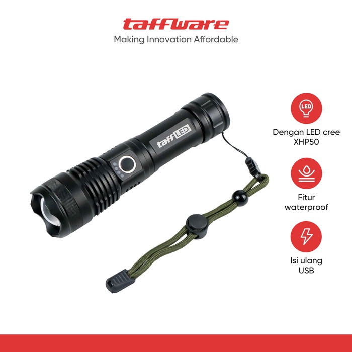 Jual TaffLED Senter LED USB Recharge XHP50 with 2500 mAh 18650 Battery ...