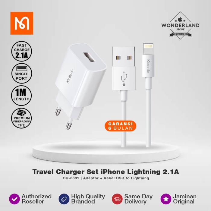 Jual Mcdodo Travel Charger Set iPhone Adaptor with USB Lightning 2.1A ...