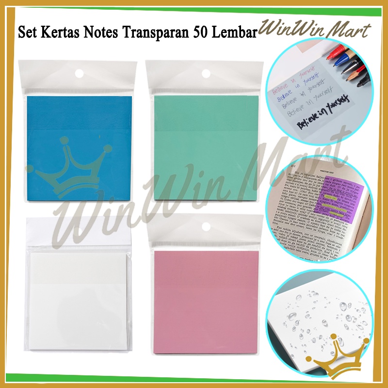 Jual Set Kertas Notes Transparan 50 Lembar/Sticky Notes Transparant ...