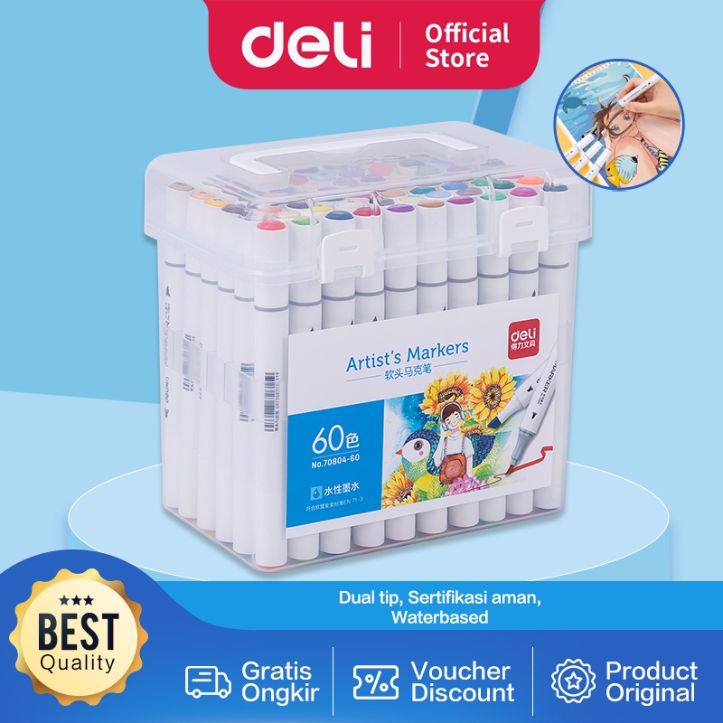 Jual Deli Spidol Artis's Marker Twin Tip Water Base 60 Warna - 70804-60 ...