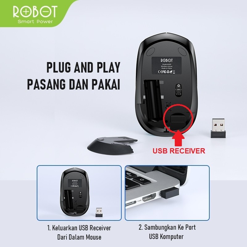 Jual MOS ROBOT M205 MOUSE WIRELESS OPTICAL 2.4GhZ 1600 DPI POWER ON/OFF TERMURAH ORIGINAL ...