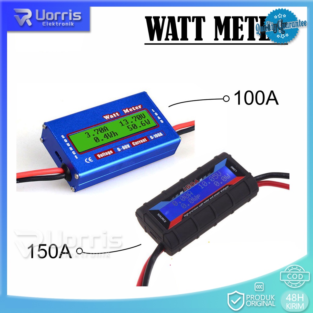Jual Watt Meter DC 60V 100A 150A Digital LCD Display Lipo Battery Power ...