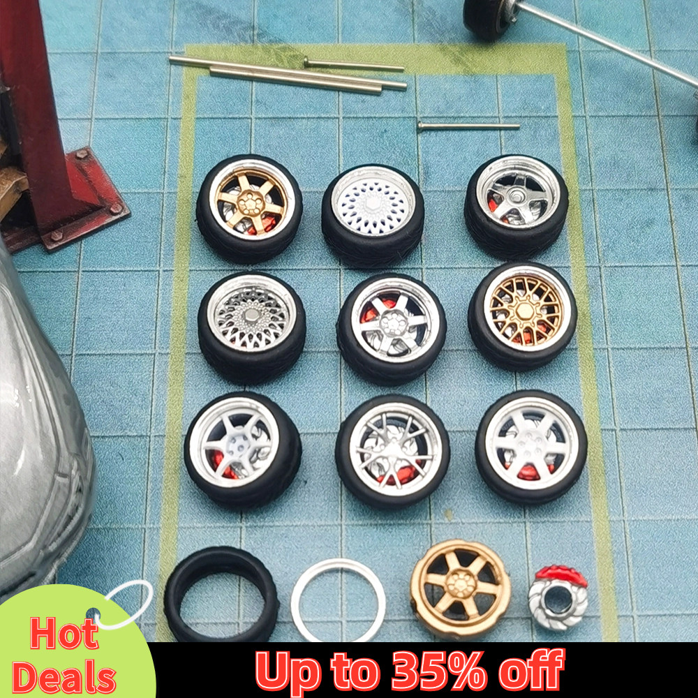 Jual Kicarmod 1/64 Model Car ABS Wheels with Rubber Tire Brake Disc Metal Rims Diameter 10mm ...