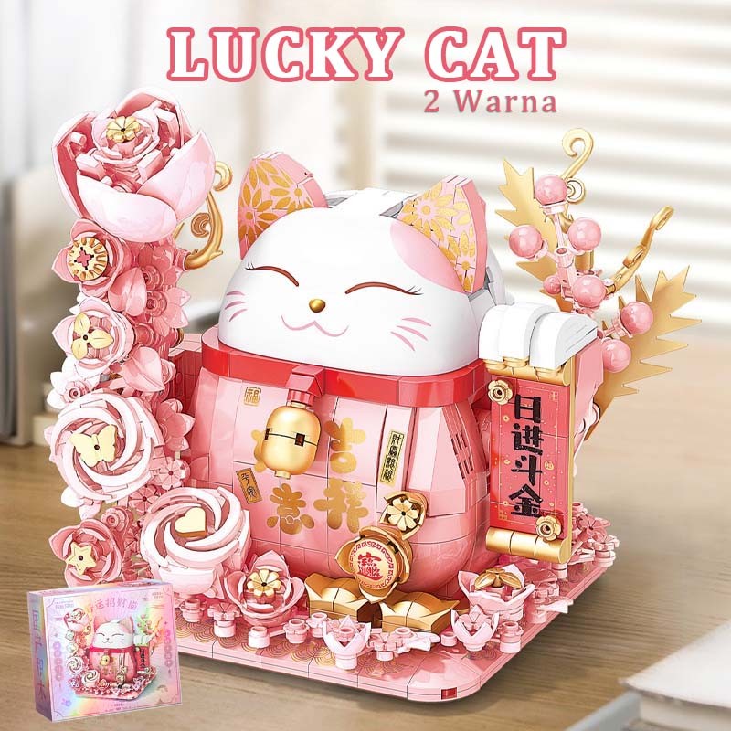 Jual Theme diy building block bricks lucky cat orange tree balok tema ...