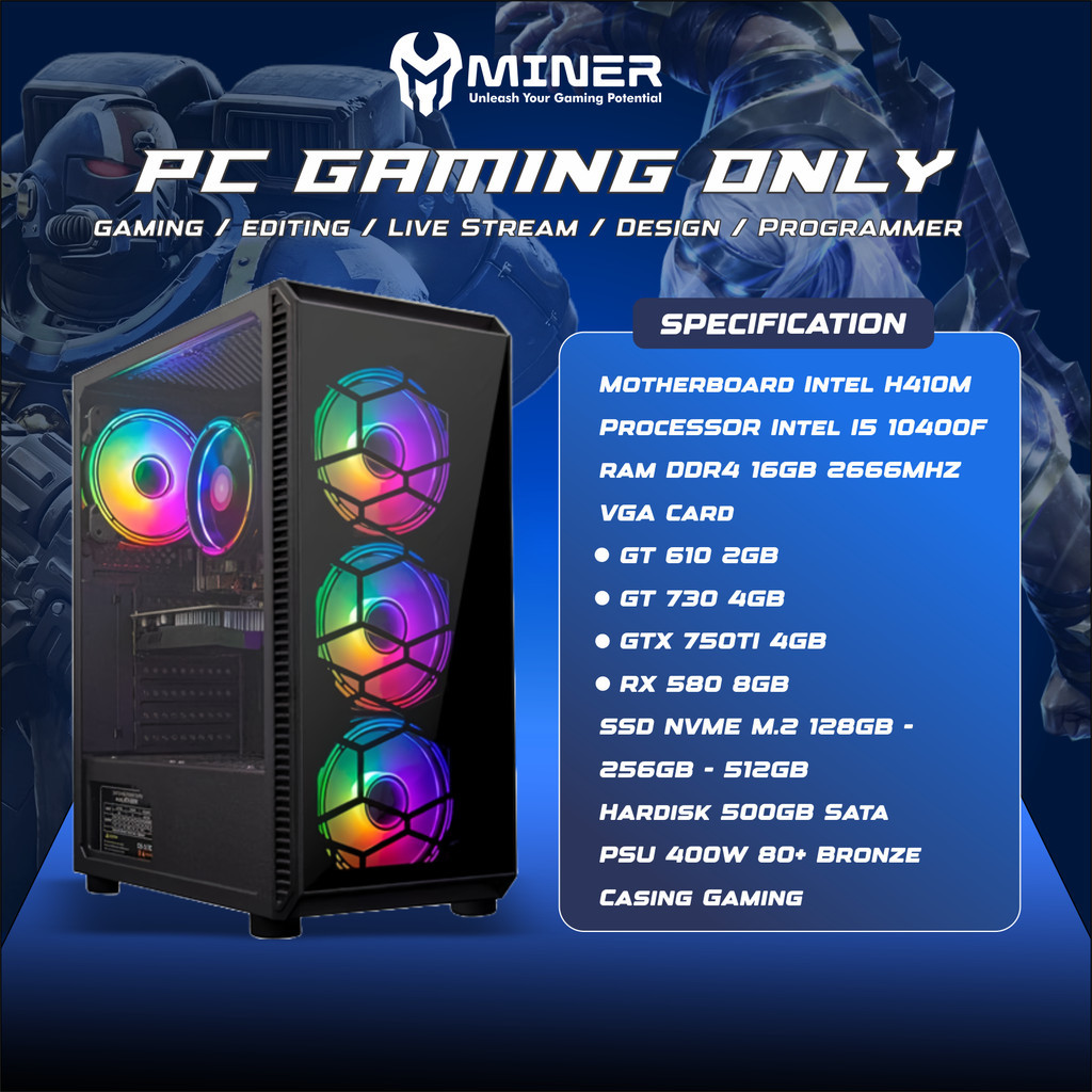 Jual PC Rakitan Gaming Intel Core I5 10400F SSD NVME 512GB Ram 16GB VGA 8GB | Shopee Indonesia
