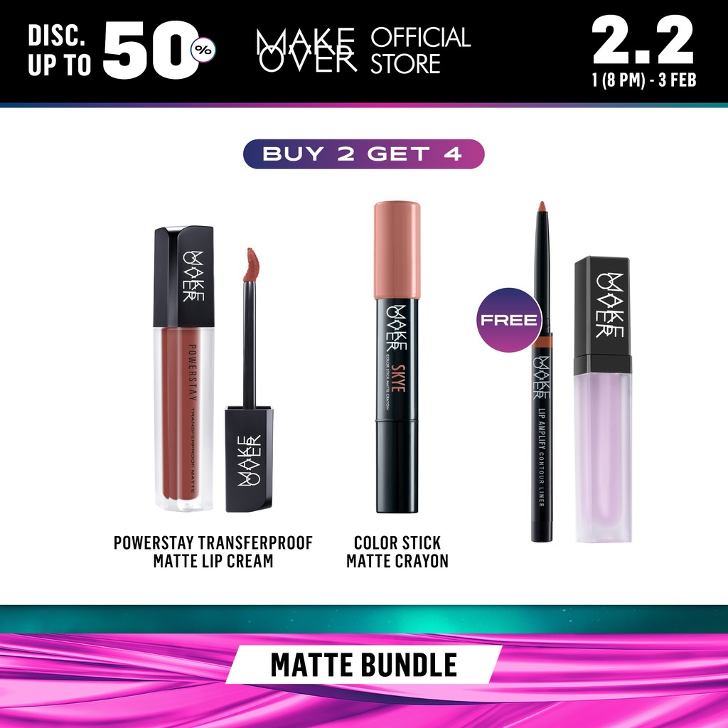 Jual [BUY 2 GET 4] MAKE OVER Glam Lip Statement | Matte Bundle ...
