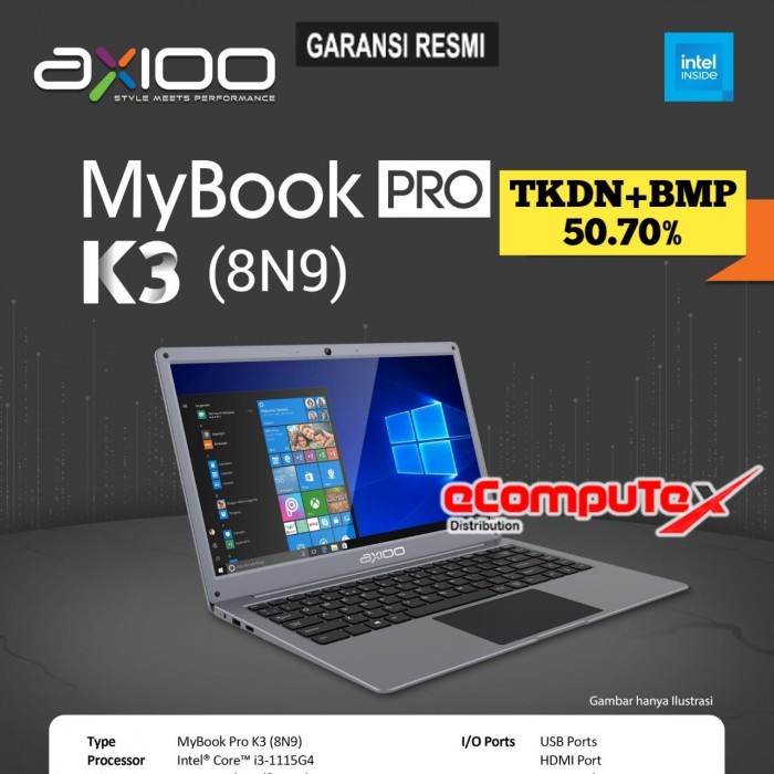 Jual LAPTOP AXIOO MYBOOK PRO K3 (8N9) i3 8GB 1TB 14"FHD IPS TKDN ...