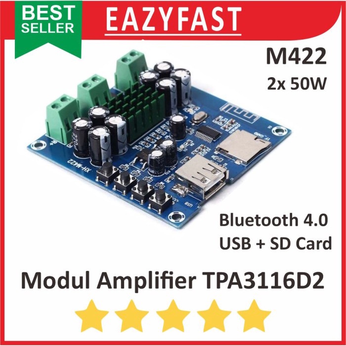 Jual Modul Ampli TPA3116D2 2x50W Bluetooth BT USB SD Amplifier TPA M422 ...