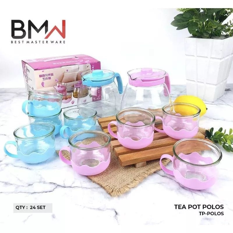 Jual Tea Pot Set 5 In 1/ Cangkir Teko Teh Kaca Infuser Teapot Set 5 in ...