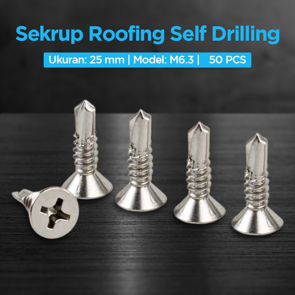 Jual Skrup Sekerup Roofing Flat Head Self Drilling Screw M6.3 25 mm 50 ...