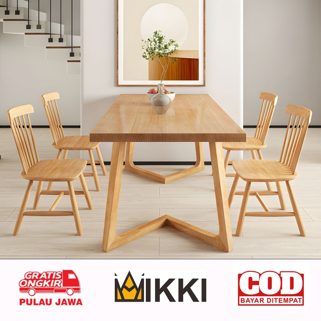 Jual IKKI Set Makan Kayu Alami dengan 4 Tempat Duduk Kayu Jati Solid ...