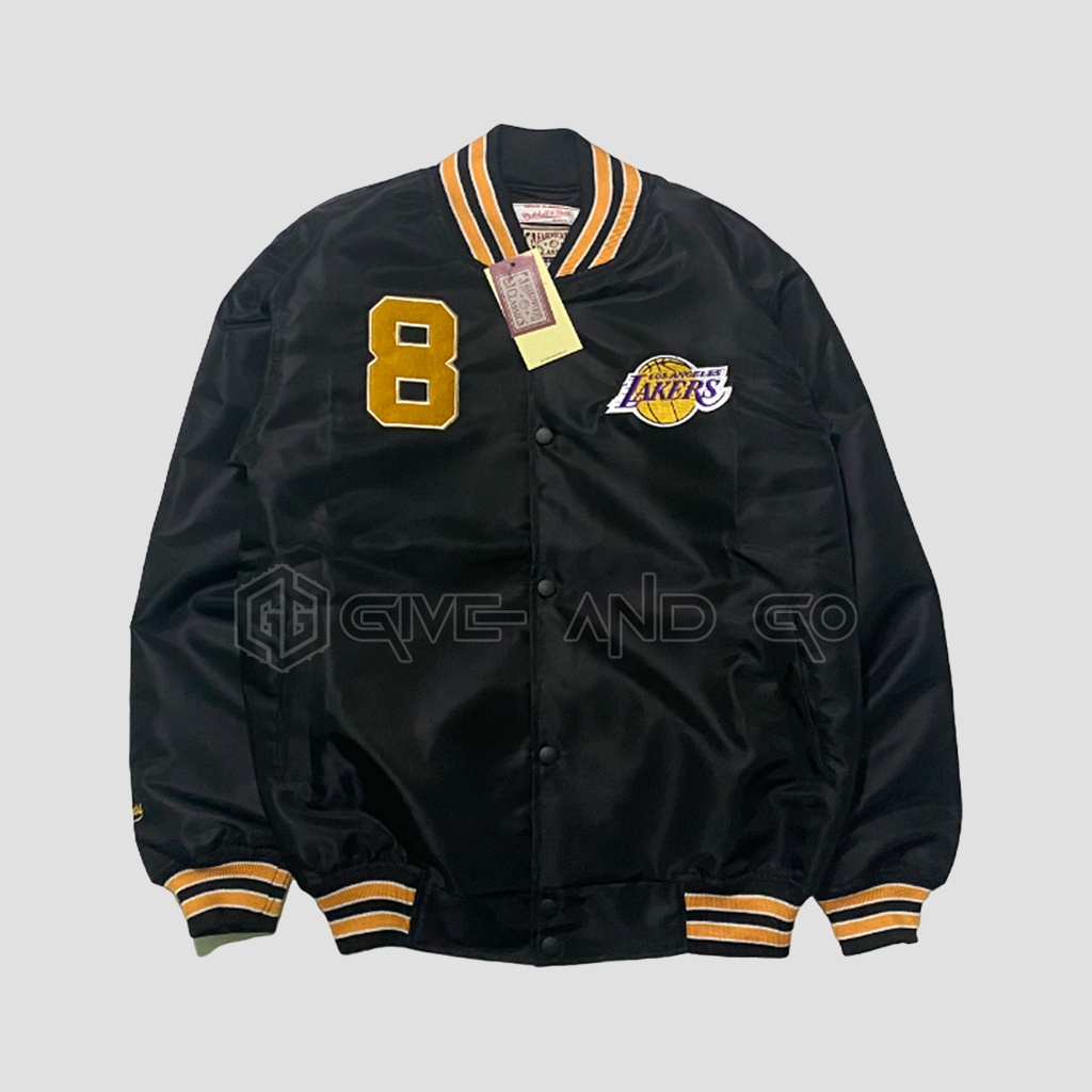 Jual Jaket Varsity Baseball Pria Hitam Laker's 8 Full Bordir Casual ...