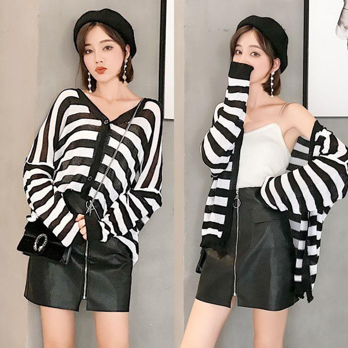 Jual Cardigan Rajut Wanita Putih Garis Garis Fashion 55635 | Shopee Indonesia