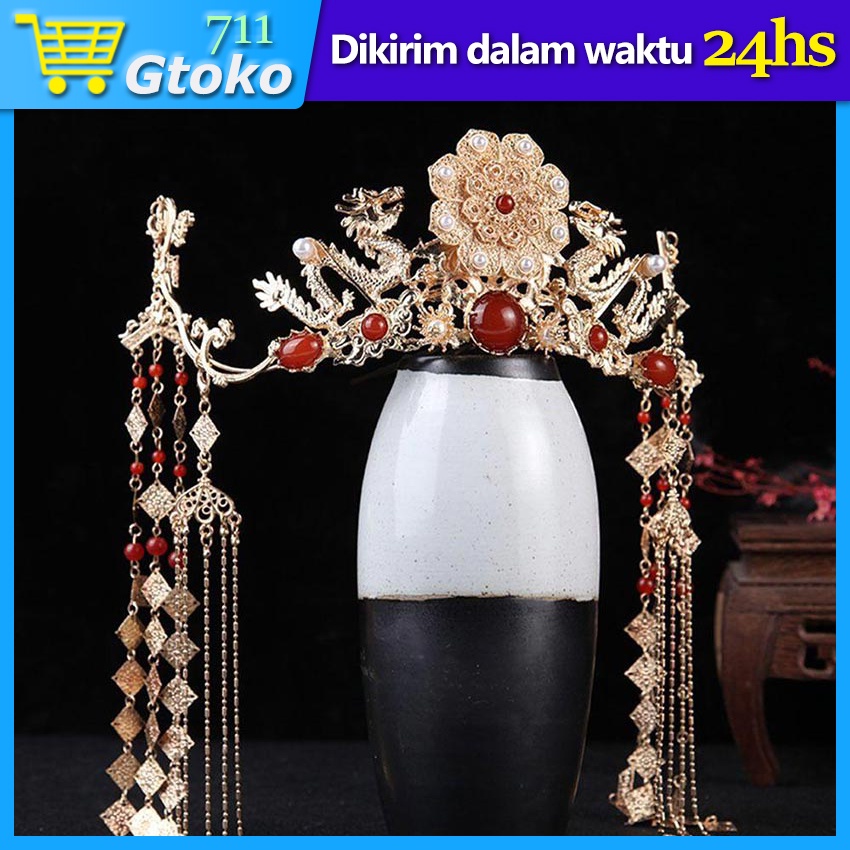 Jual Mahkota China Hairpiece Rumbai Aksesoris Rambut Tiara Sangjit ...