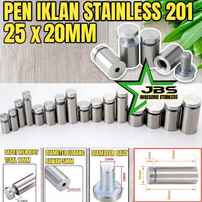 Jual PEN IKLAN 25×20MM STAINLESS- BAUT PENJEPIT KACA & ALKRILIK- PAKU ...
