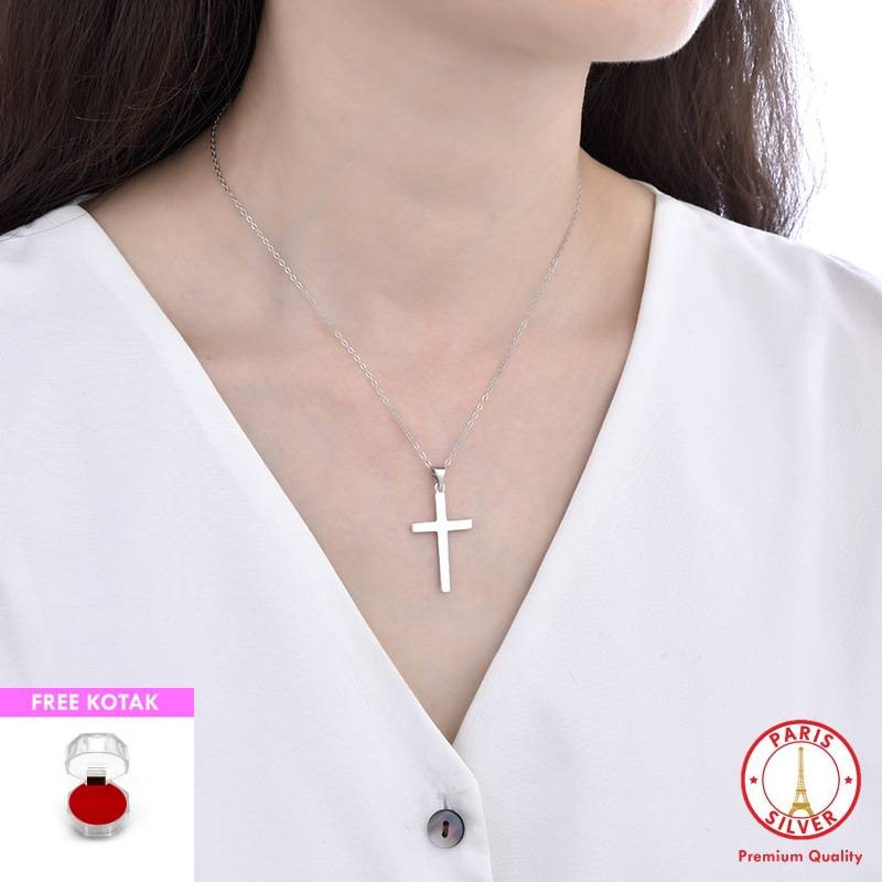 Jual Kalung Salib Polos Perak Asli Silver 925 Lapis Emas Putih Wanita ...