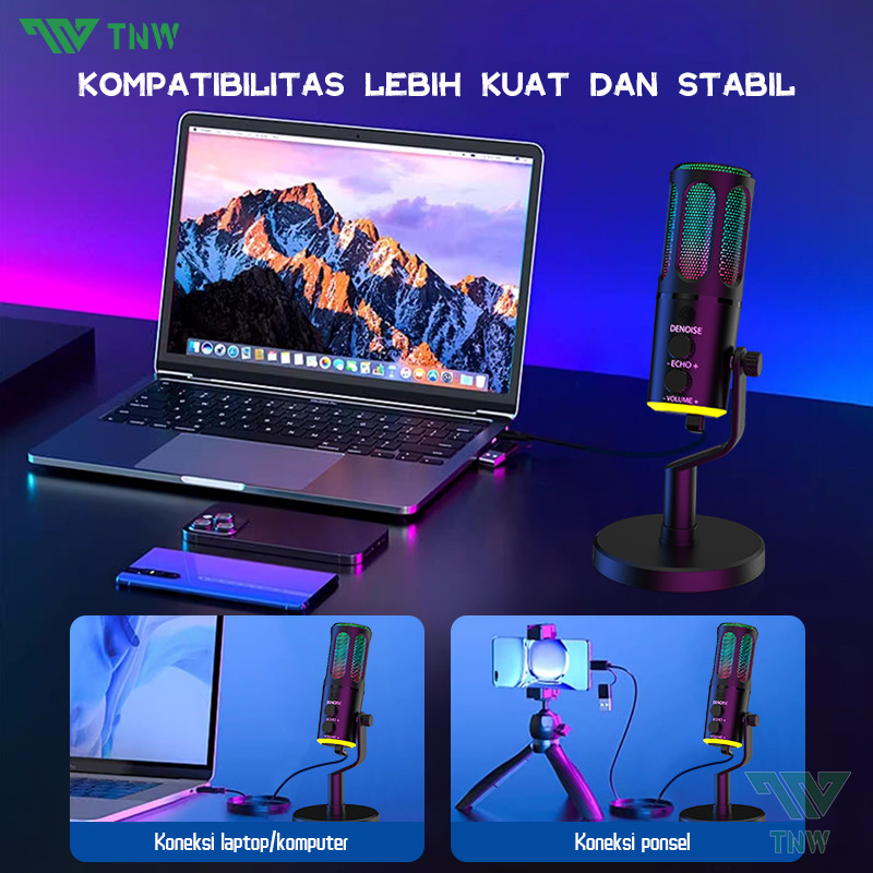 Jual TNW K18 Microphone Condenser USB Type-C Mikrofon with RGB Dynamic ...