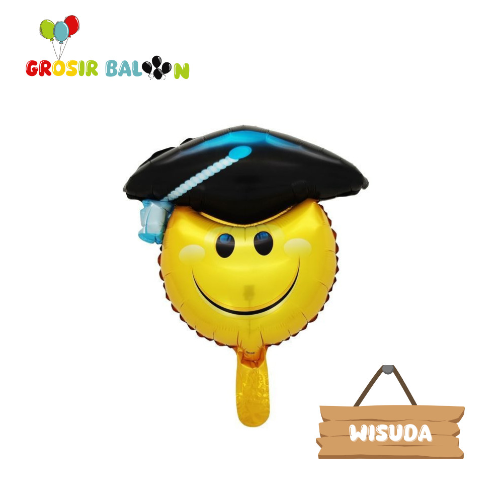 Jual Balon Foil Wisuda Smile Head Jumbo Graduation Emoticon Toga ...