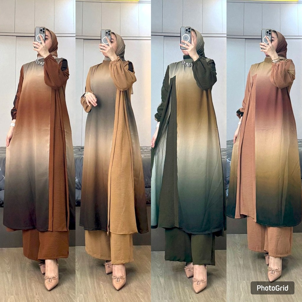 Jual Set hijab tunik panjang gradasi Shovia oneset long tunik crinkel ...