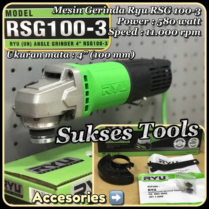 Jual Mesin Gerinda Tangan Ryu RSG Angle Grinder 4" 7" (Non/ Variable ...