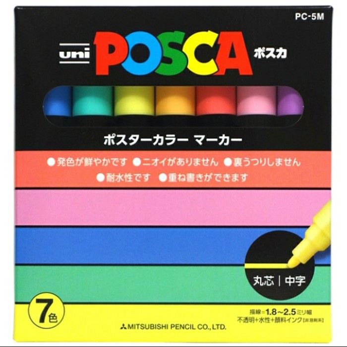 Jual Uni Posca PC-5m set 7 Pastel Marker Poster Paint - Tanpa kemasan ...