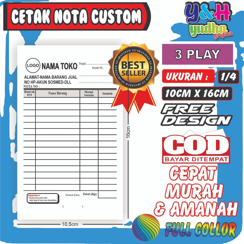 Jual Cetak Nota Costum 1/4 3 Ply (25set 75 lembar) Gratis Desain Gratis ...