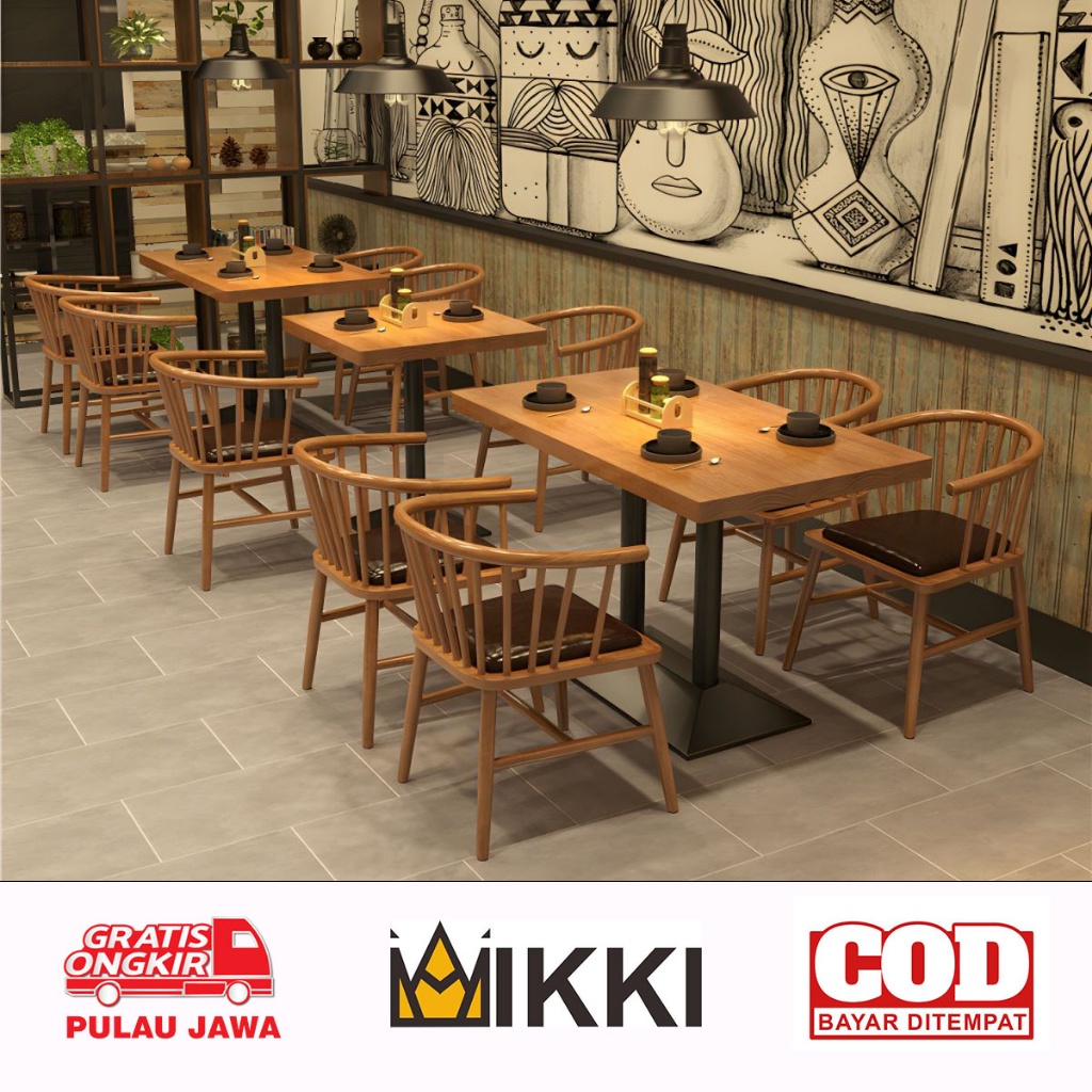 Jual IKKI Set Meja Makan Cafe Kaki Besi Kayu Medium Modern DS006 ...