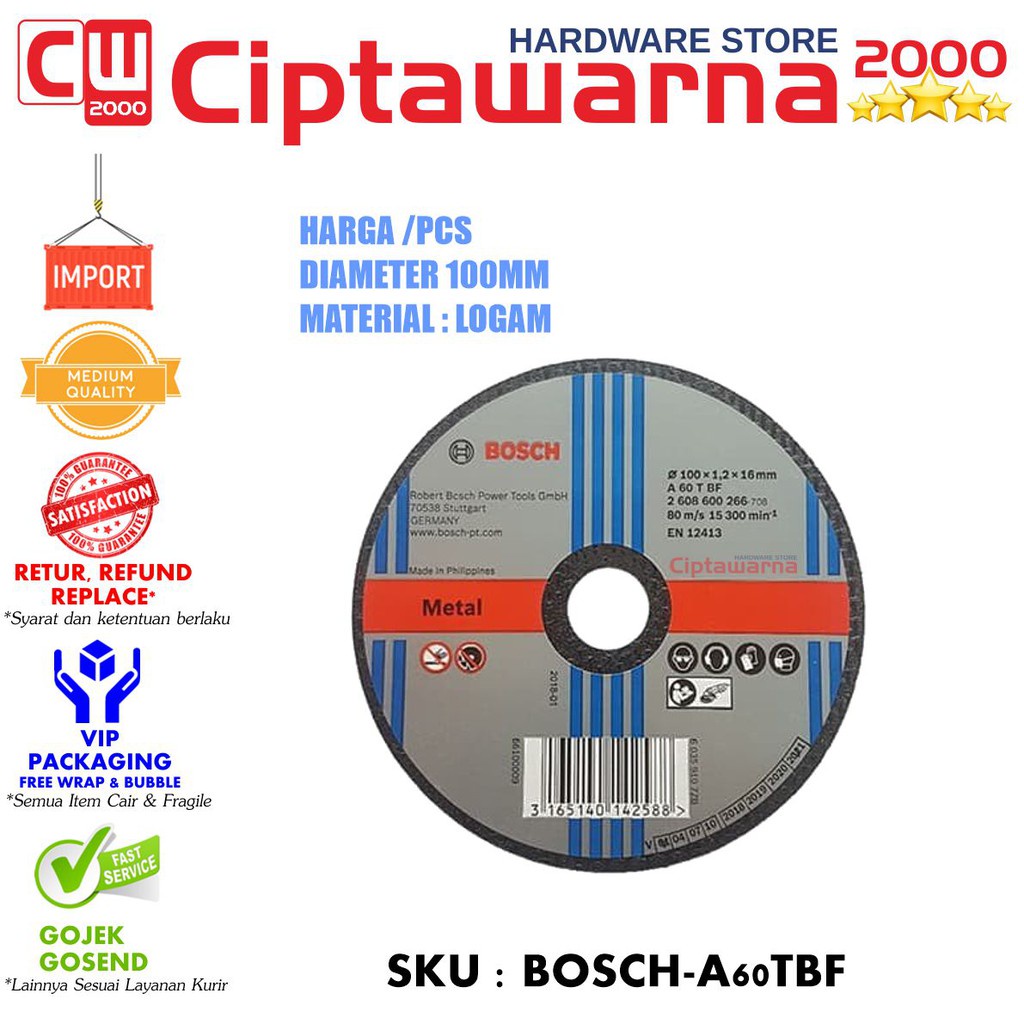 Jual Mata Gerinda Bosch A60TBF Metal Cutting Disc Mata Potong Metal 100MM | Shopee Indonesia