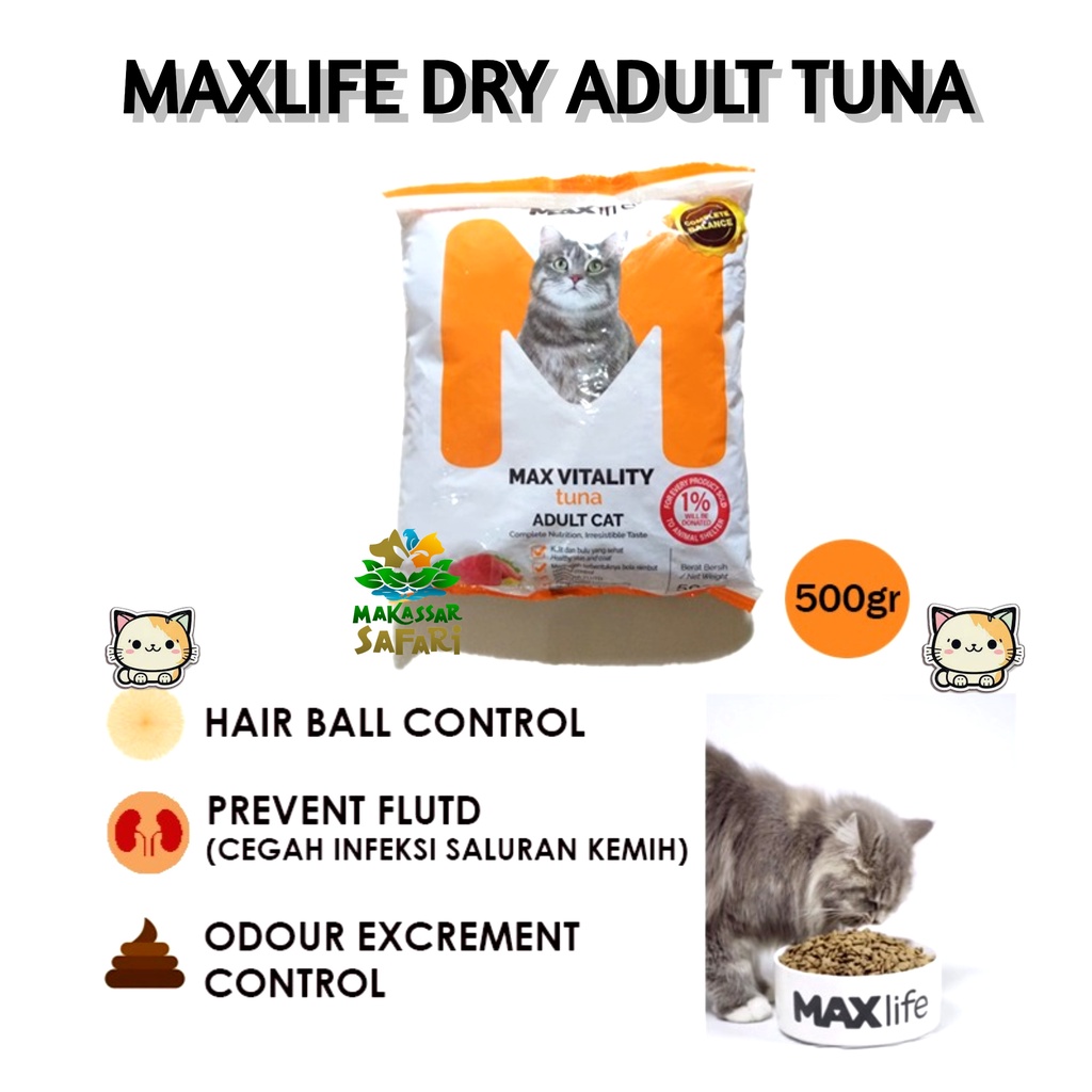 Jual Makanan Kucing MaxLife Max Life Dry Cat Food Adult Tuna 500gr 500 ...