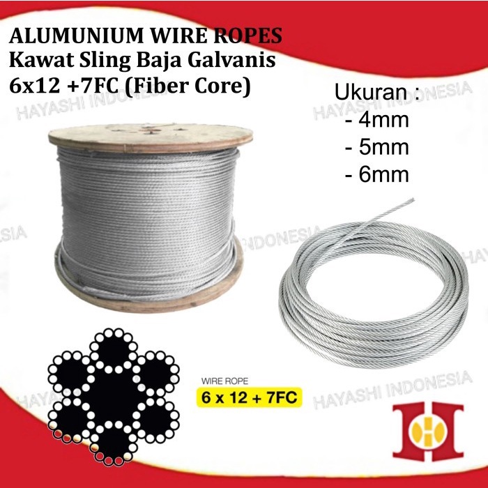 Jual Wire Rope Kabel Kawat Tali Seling Sling Baja 6x12 7FC Galvanized Steel | Shopee Indonesia