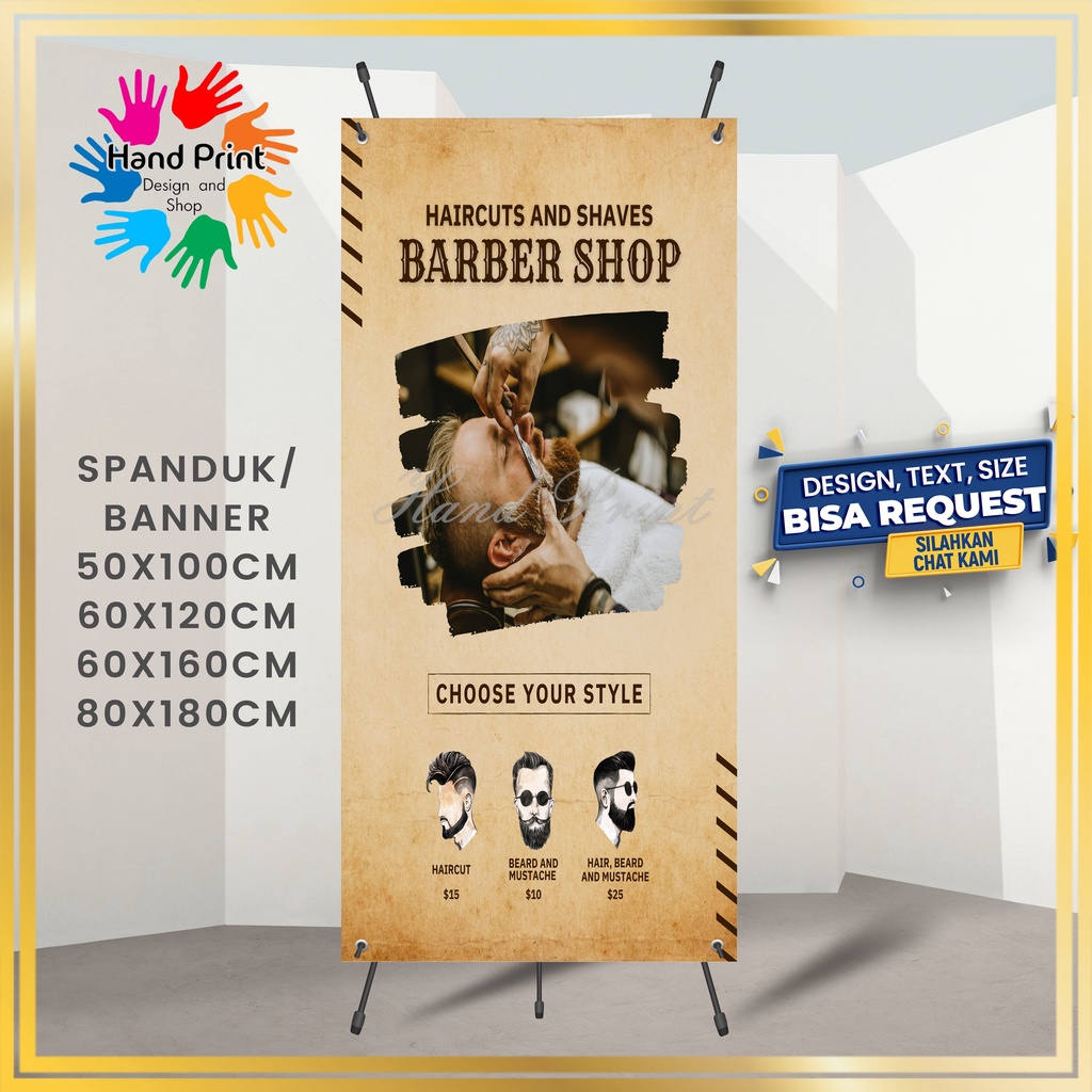 Jual SPANDUK / BANNER / MMT Barbershop Pangkas Rambut Hair Studio Mural ...