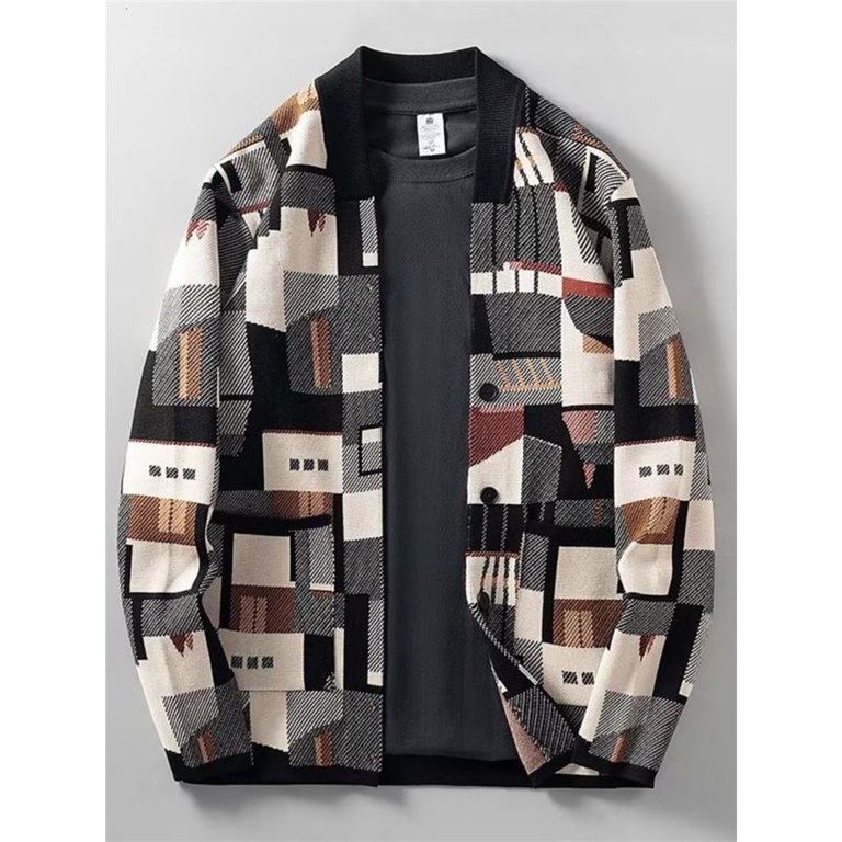 Jual Men's irregular personality color matching camouflage knitted ...