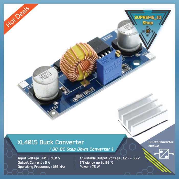 Jual XL4015 DC-DC Step Down Buck Converter Module + Heatsink | 5A 75W -KEI80 | Shopee Indonesia