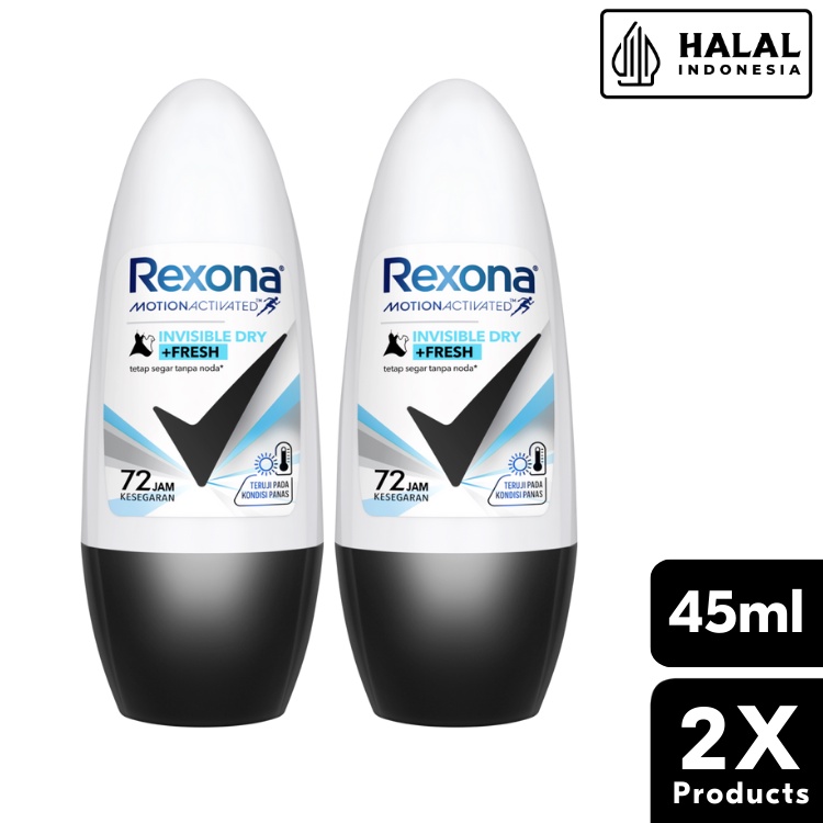 Jual Rexona Women Anti Perspirant Invisible Dry Deodorant Roll On 45 ml Twin Pack | Shopee Indonesia