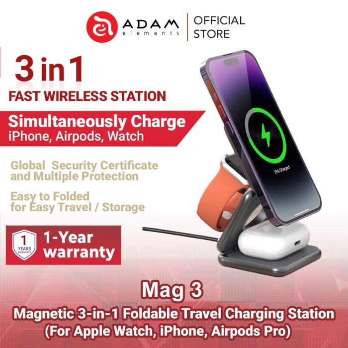 Jual ADAM ELEMENTS MAG 3 Magnetic 3-in-1 Foldable Travel Wireless ...