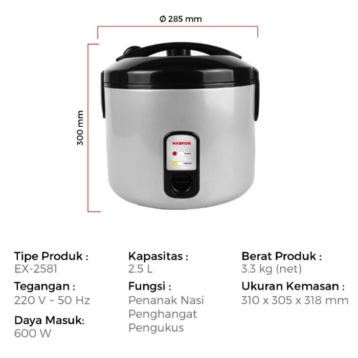 Jual Magic Com Besar Maspion 2,5L Ex 2581 Rice Cooker Jumbo Ex2581 2 ...