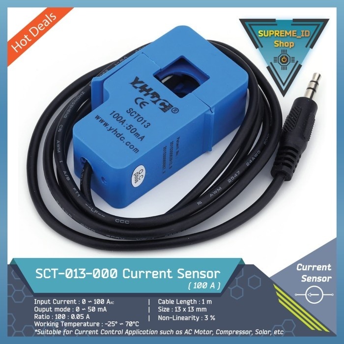 Jual SCT-013-000 Sensor Arus Current Transformer CT Non Invasive 100A ...