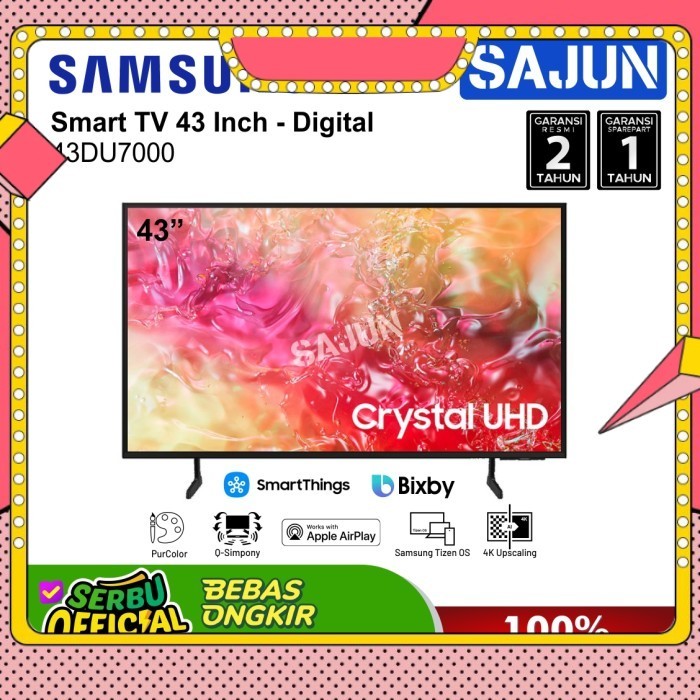 Jual Samsung 43DU7000 Crystal 4K UHD Smart TV 43 Inch UA43DU7000KXXD | Shopee Indonesia