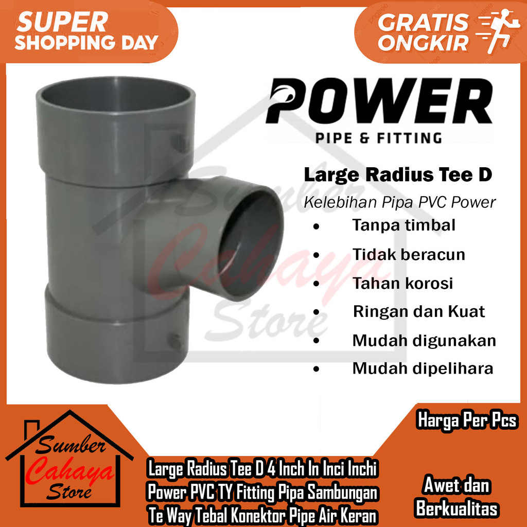 Jual Large Radius Tee Y D 4 Inch Power Pvc Ty Fitting Pipa Sambungan T ...