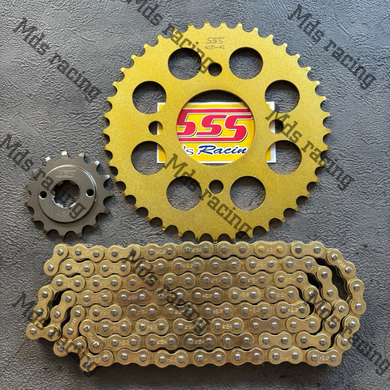 Jual Gear Set Gir SSS 415H Tipis Steel Gold Sonic150, GTR150, Tiger, Verza, Glpro, Megapro, Cbr ...