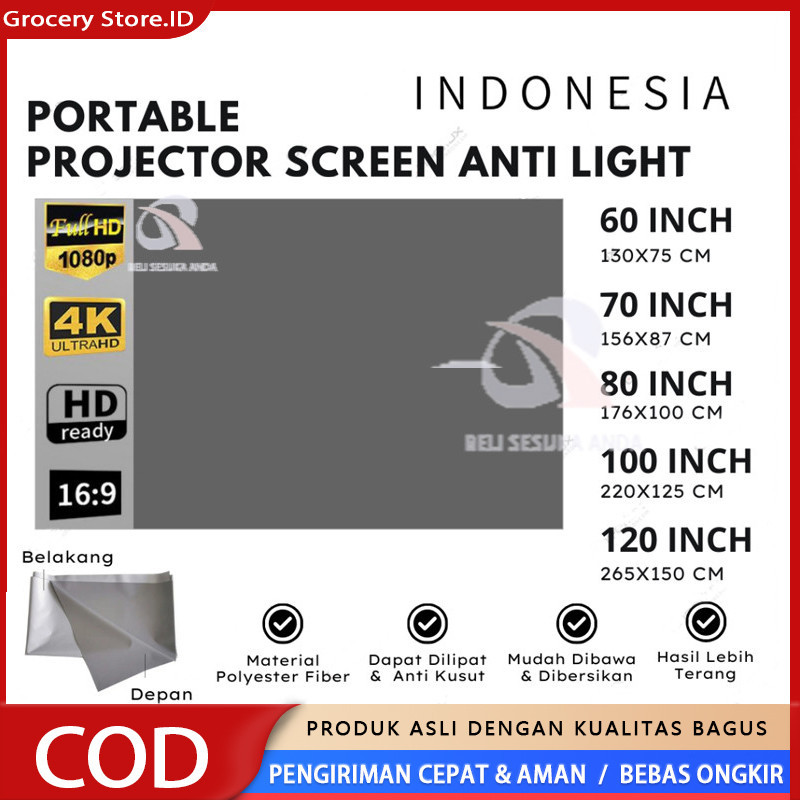 Jual Layar Proyektor Portable Anti-Light 100/120 Inch, 16:9 HD Screen ...