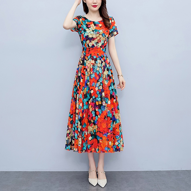 Jual Gaun sifon ukuran plus gaya Korea baru 2024/dress bunga/dress ...