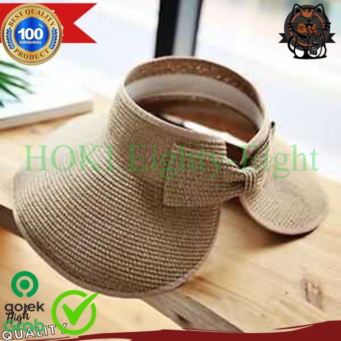Jual Topi Pantai Wanita Lipat Lebar Straw Hat Pelindung Sinar Matahari PREMIUM EE | Shopee Indonesia