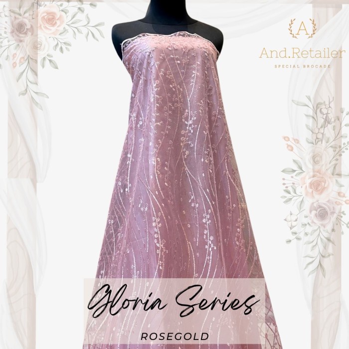 Jual Kain Brokat Premium Tile Bordir Gloria Luxury Warna Rose Gold ...